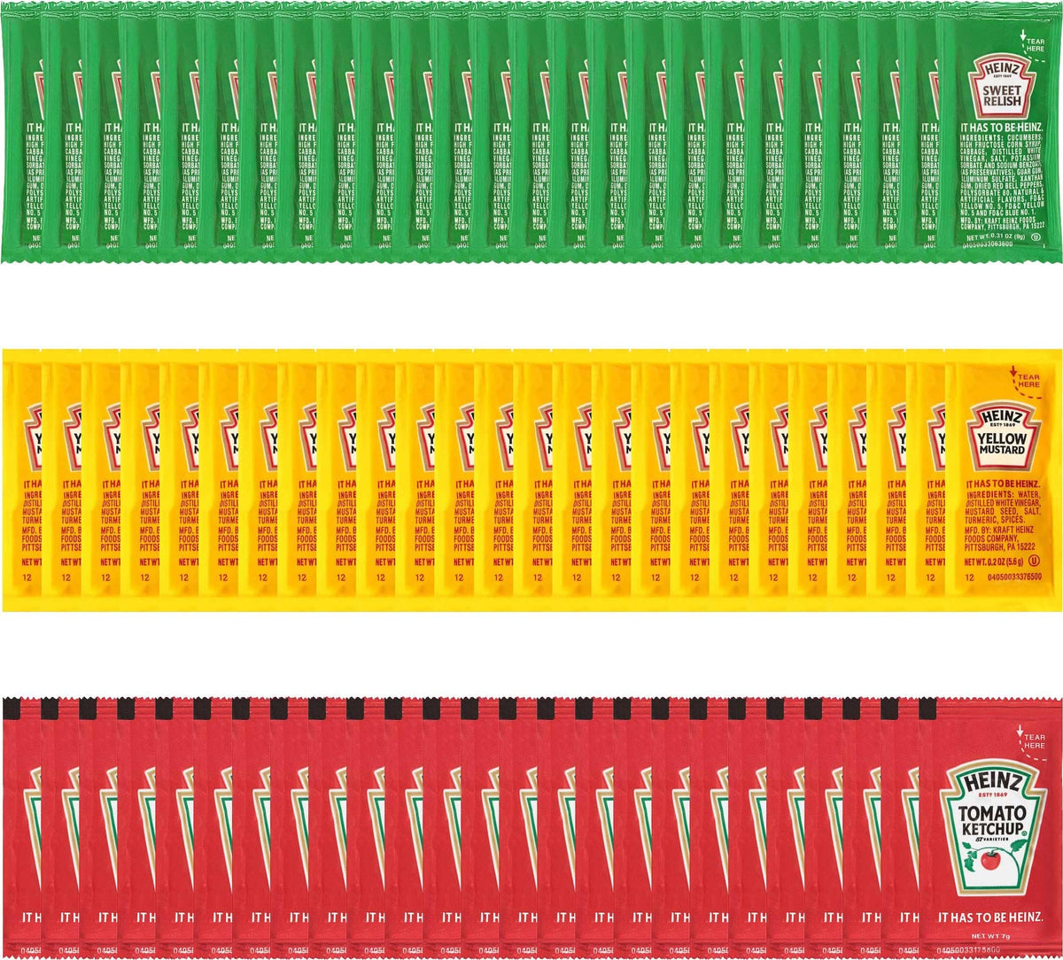 Heinz Condiment Packets On the Go, Ketchup, Mustard, Relish, 25 Packet ...