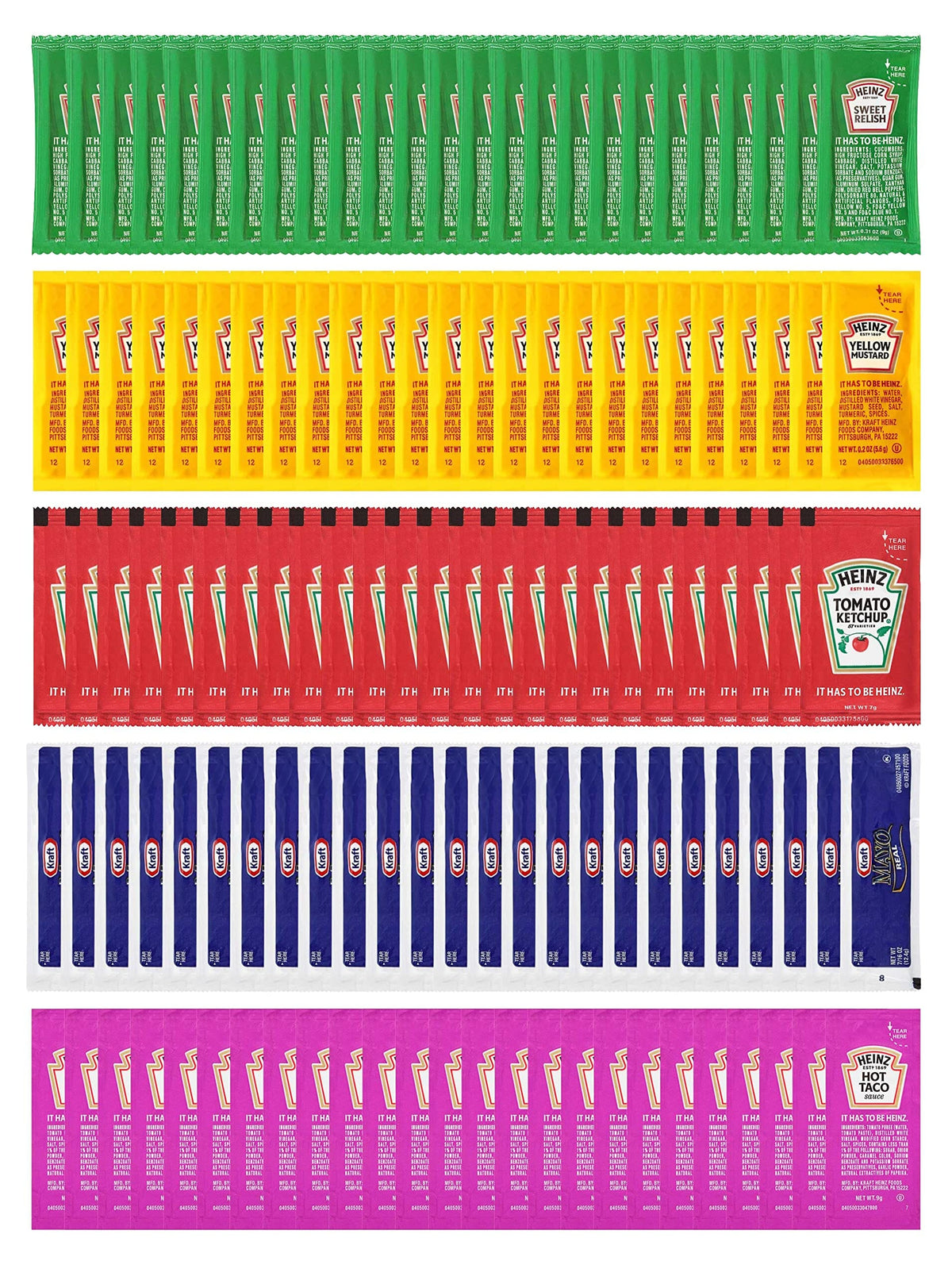 Heinz & Kraft Condiment Packets On the Go, Ketchup, Mustard, Relish, M ...