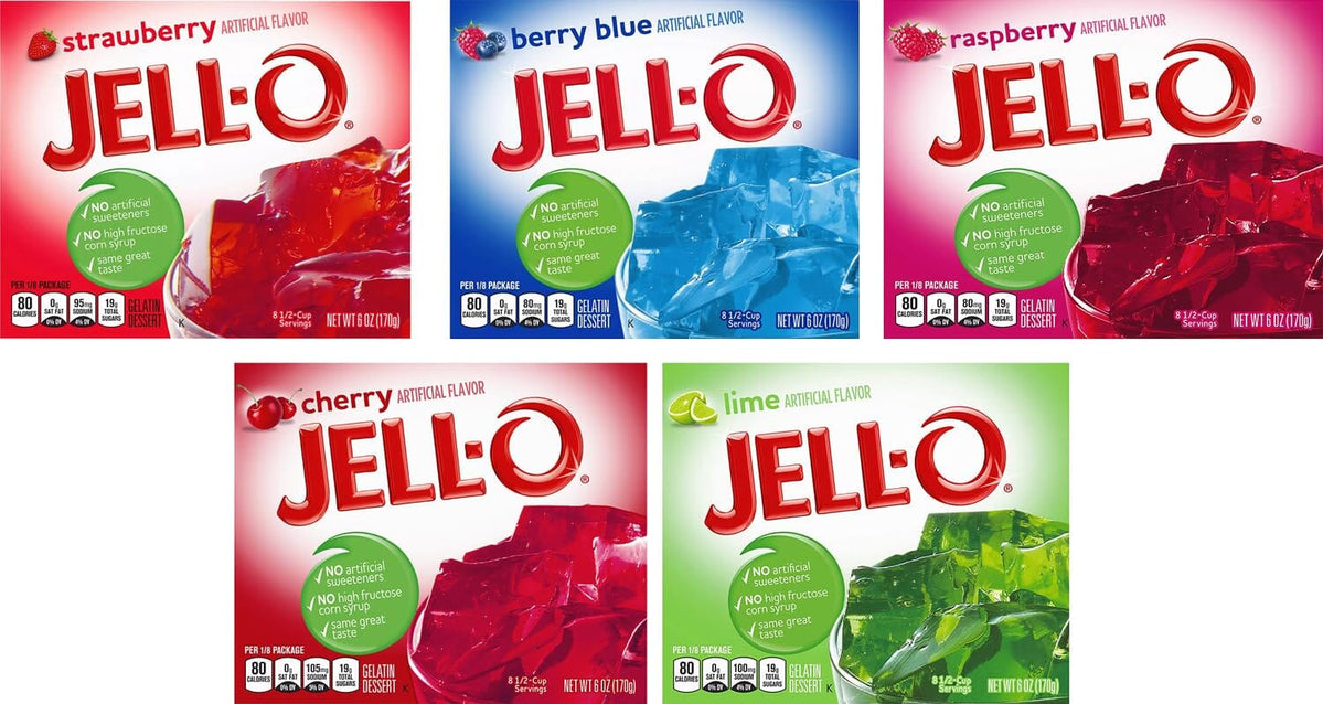 Jell-O Gelatin Variety Pack, 5 Flavors, 6 Ounce each Box, 1 Box per Fl ...