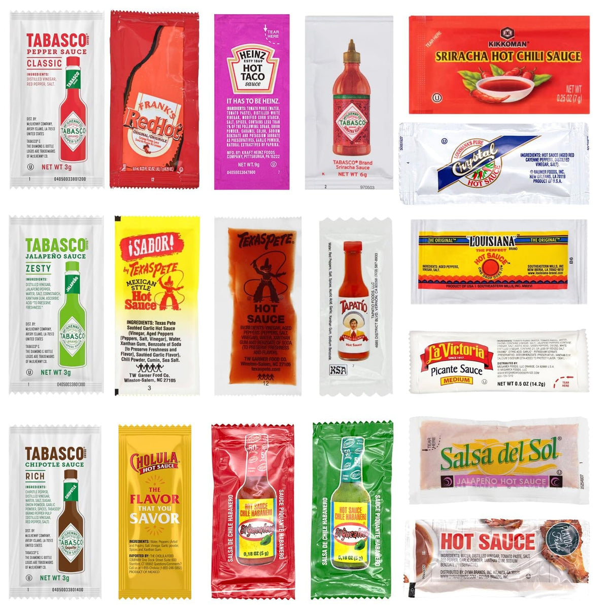 Snackathon Hot Sauce Packet Variety (18 Flavors, 180 Packets ...