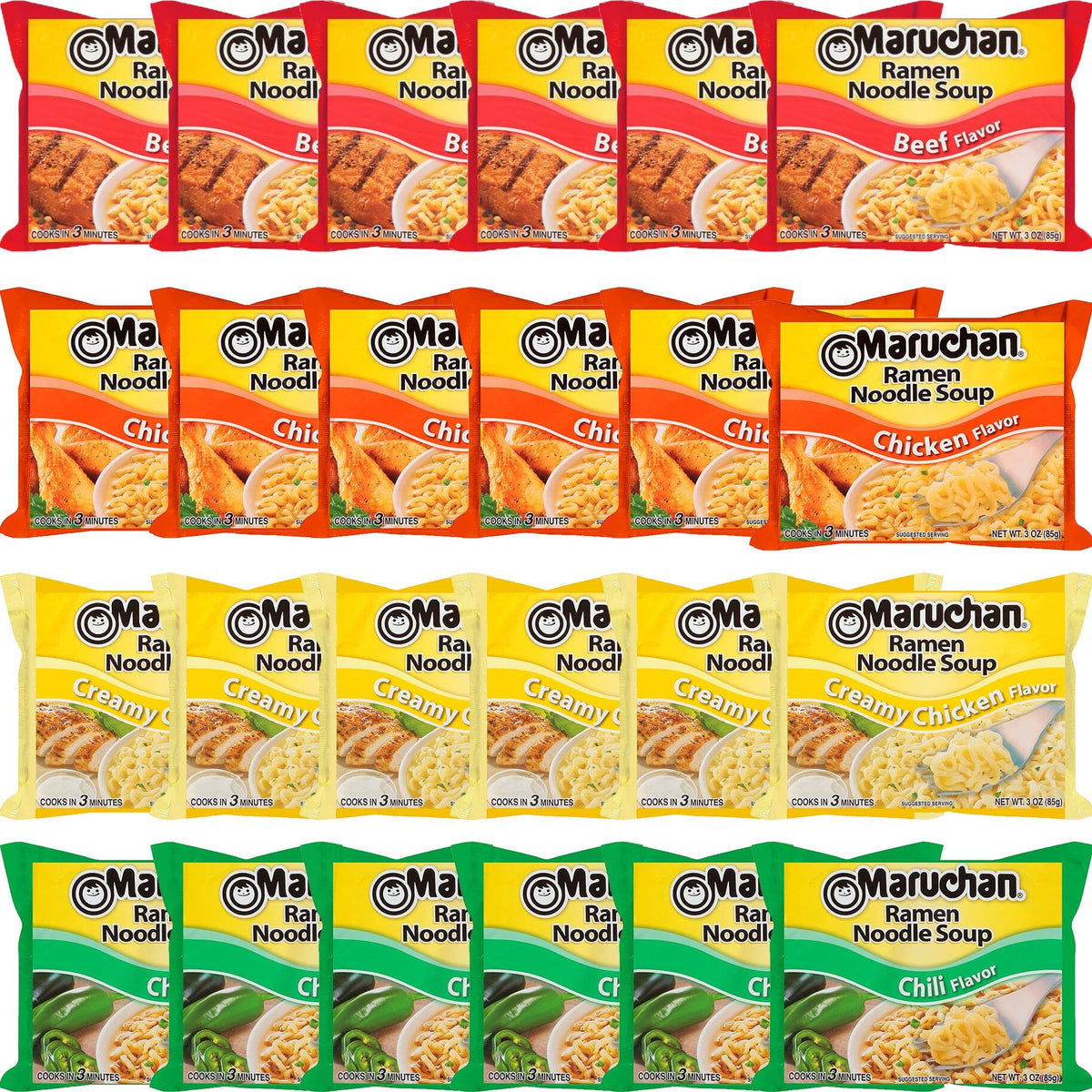 Maruchan Ramen Noodle Soup Variety, 4 Flavors, 3 Ounce, 6 Packages eac ...